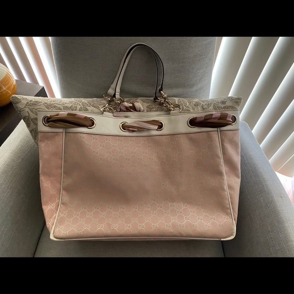 Gucci | Bags | Gucci Large Monogram Pink Tote Logo Authentic | Poshmark